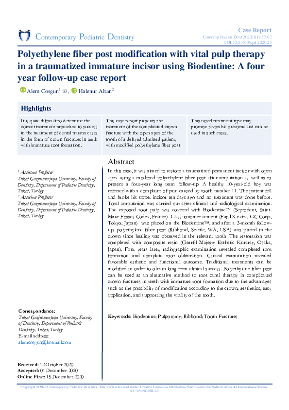 (PDF) Polyethylene fiber post modification with vital pulp therapy in a ...