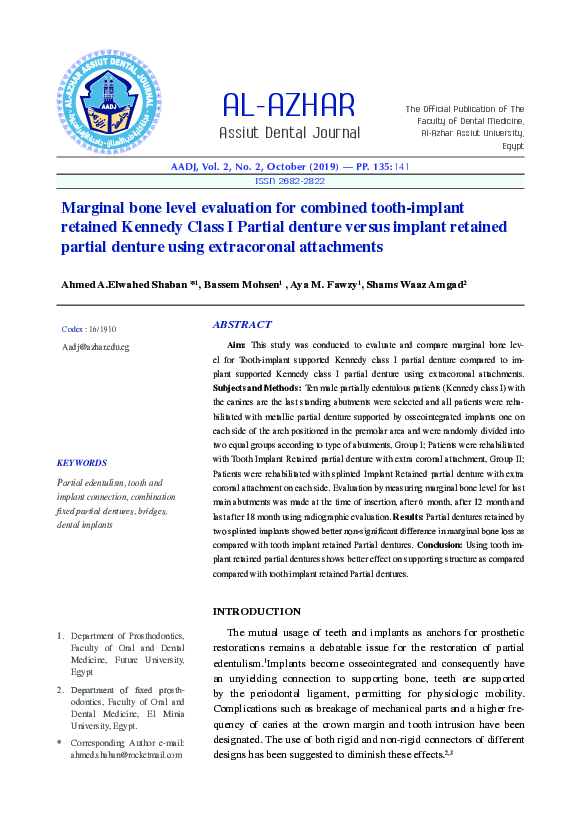 (PDF) Marginal bone level evaluation for combined tooth-implant ...