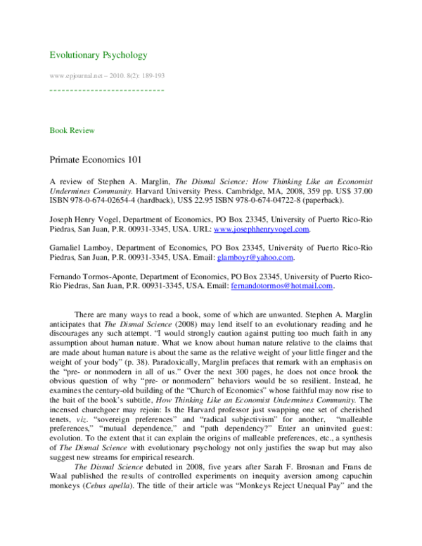 (PDF) Book Review: Primate Economics 101