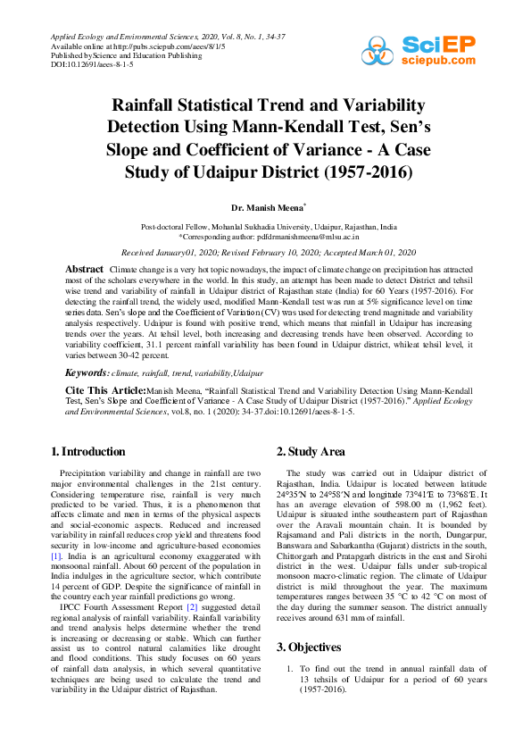 (PDF) Rainfall Statistical Trend and Variability Detection Using Mann ...