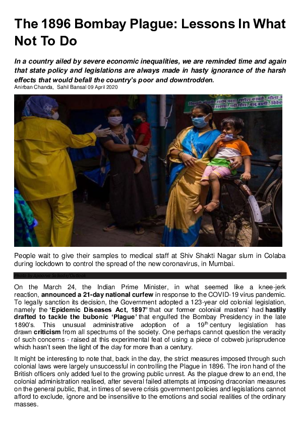 (PDF) The 1896 Bombay Plague: Lessons In What Not To Do