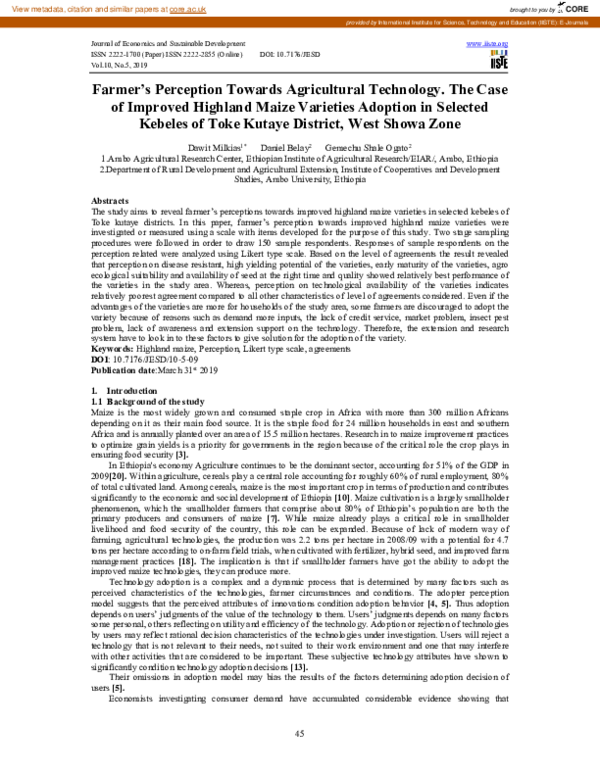 (PDF) Farmer’s Perception Towards Agricultural Technology. The Case of Improved Highland Maize ...