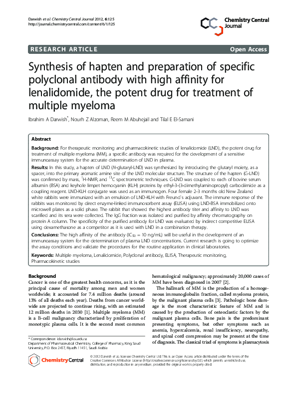 (PDF) Synthesis of hapten and preparation of specific polyclonal ...