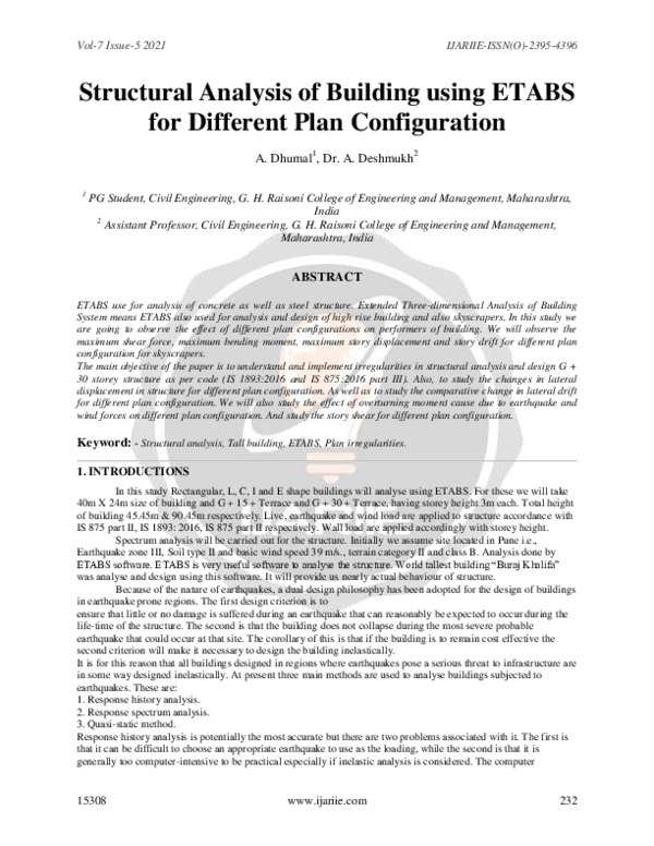(PDF) Structural Analysis of Building using ETABS for Different Plan ...