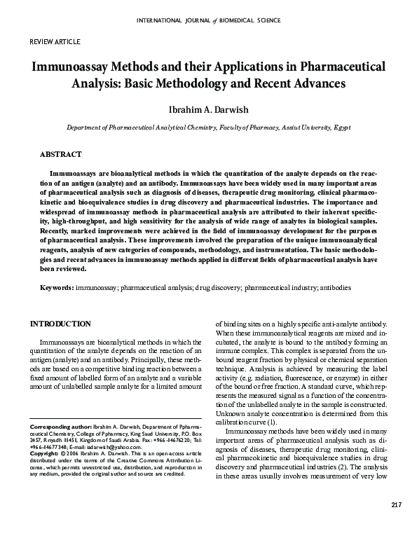 (PDF) Immunoassay Methods and their Applications in Pharmaceutical ...