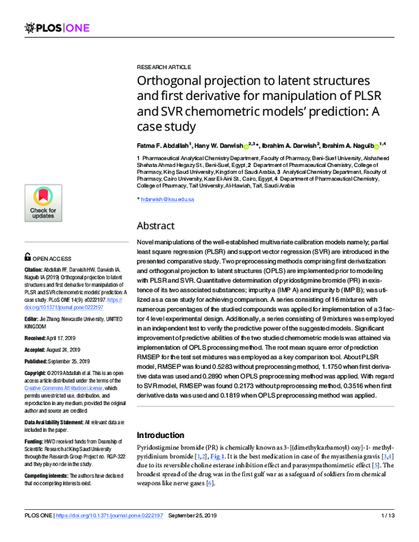 Pdf Orthogonal Projection To Latent Structures And First Derivative