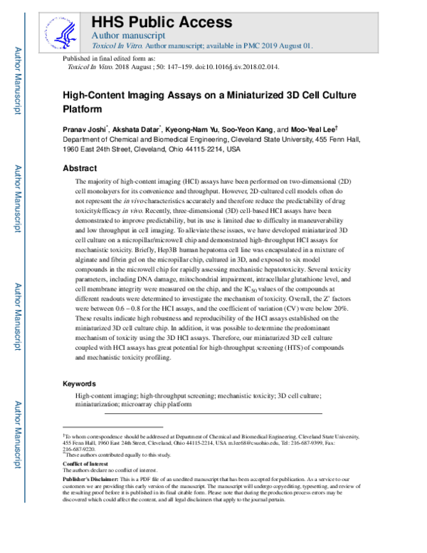 (PDF) High-content imaging assays on a miniaturized 3D cell culture ...