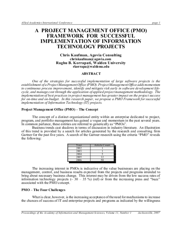 (PDF) A Project Management Office (Pmo) Framework for Successful ... (PDF) A Project Management Office (Pmo) Framework for Successful ...
