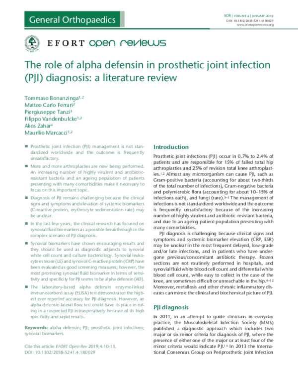 (PDF) The role of alpha defensin in prosthetic joint infection (PJI ...
