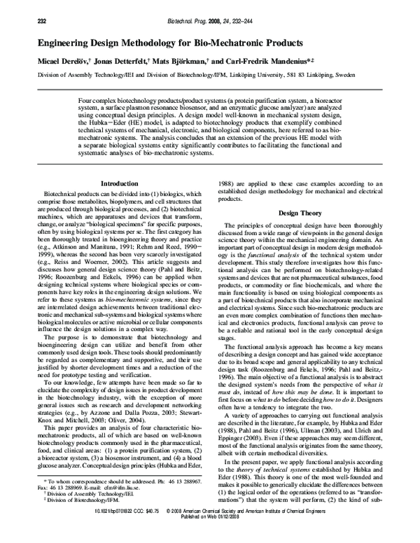 (PDF) Engineering Design Methodology for Bio-Mechatronic Products