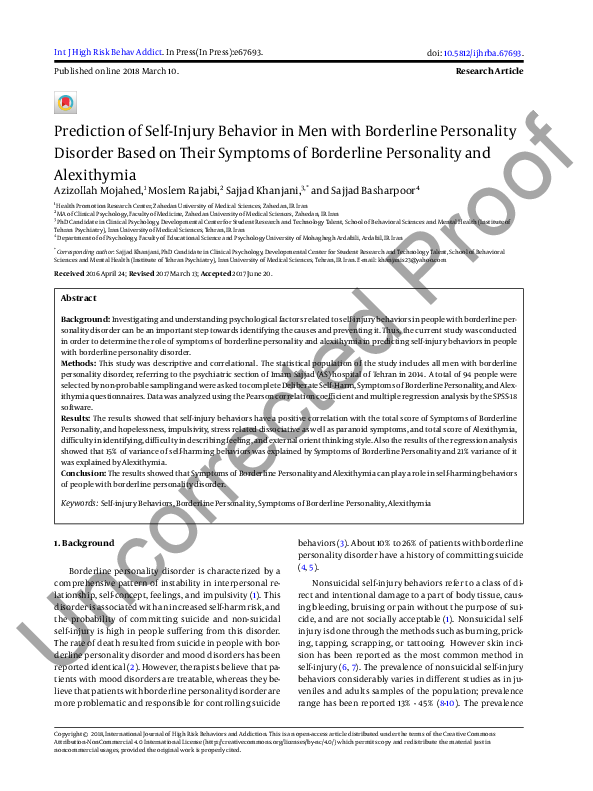 (PDF) Prediction of Self-Injury Behavior in Men with Borderline ...