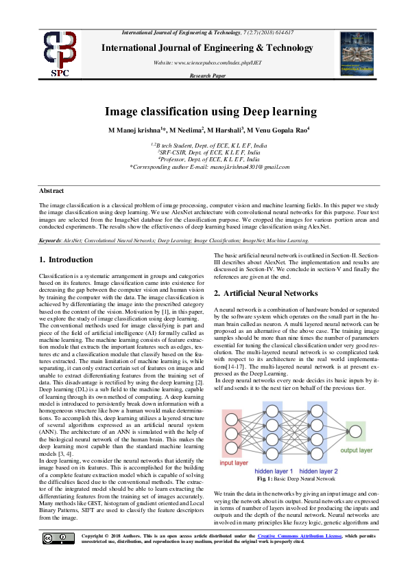 (PDF) Image classification using Deep learning