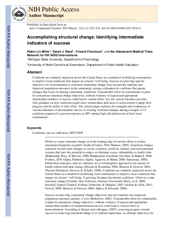 (PDF) Accomplishing Structural Change: Identifying Intermediate Indicators of Success