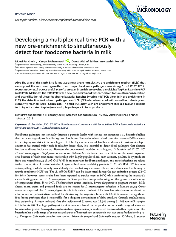 Pdf Developing A Multiplex Real Time Pcr With A New Pre Enrichment To Simultaneously Detect