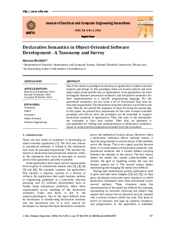 (PDF) Declarative Semantics in Object-Oriented Software Development - A Taxonomy and Survey