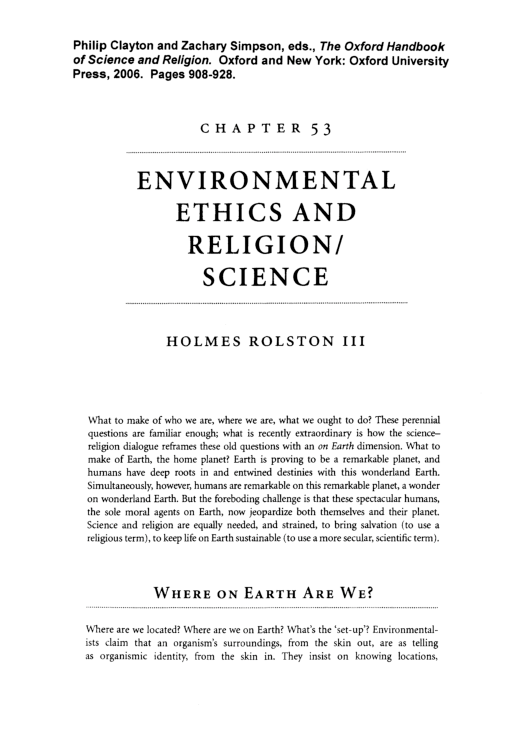 (PDF) Environmental Ethics and Religion/Science