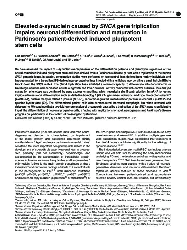 (PDF) Elevated α-synuclein caused by SNCA gene triplication impairs ...