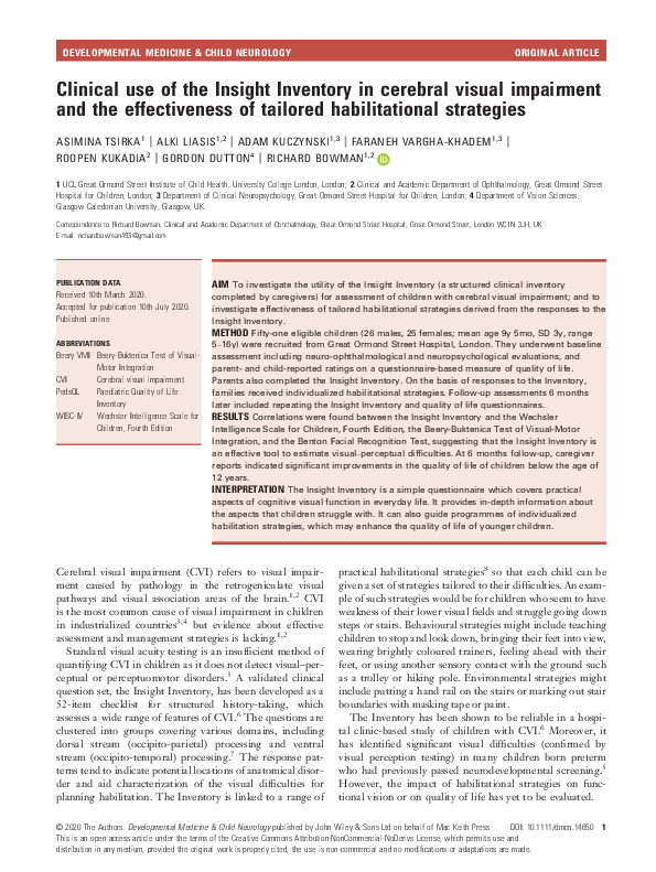 (PDF) Clinical use of the Insight Inventory in cerebral visual ...