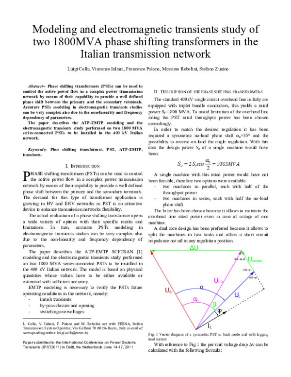 (PDF) Modeling and electromagnetic transients study of two 1800MVA phase shifting transformers ...