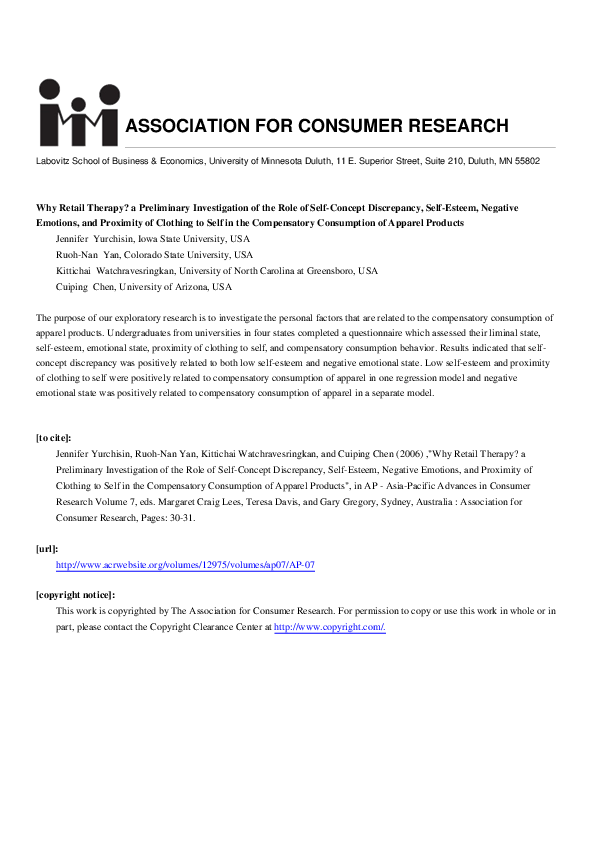 (PDF) Why Retail Therapy? a Preliminary Investigation of the Role of ...