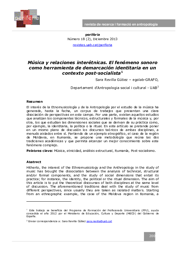 (PDF) Música y relaciones interétnicas. El fenómeno sonoro como ...