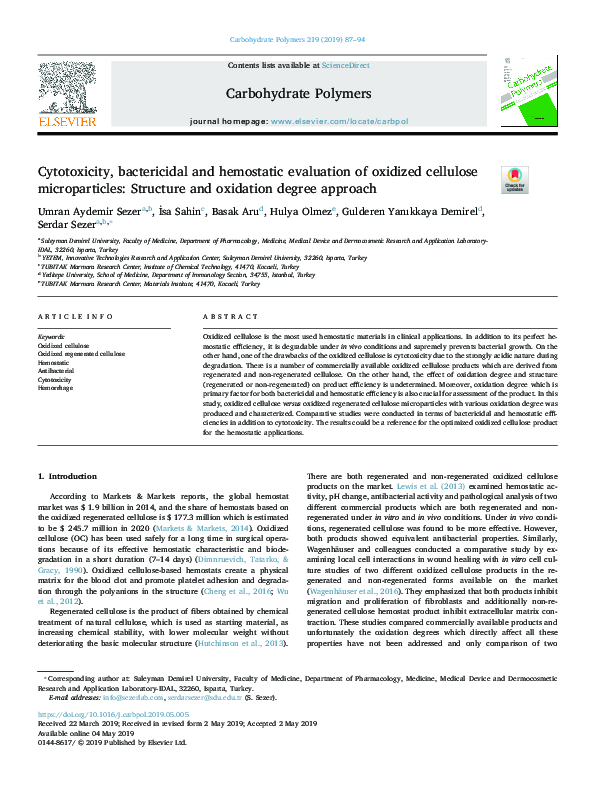 (PDF) Cytotoxicity, bactericidal and hemostatic evaluation of oxidized ...