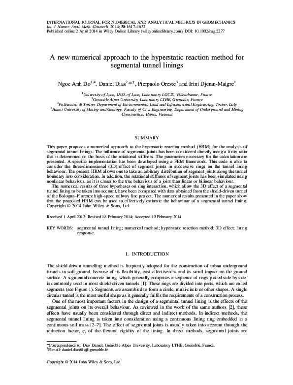 Pdf A New Numerical Approach To The Hyperstatic Reaction Method For Segmental Tunnel Linings