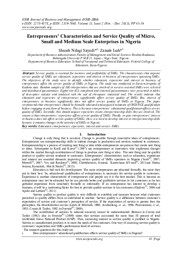 (PDF) Entrepreneurs’ Characteristics and Service Quality of Micro ...