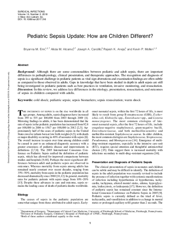 (PDF) Pediatric Sepsis Update: How Are Children Different?
