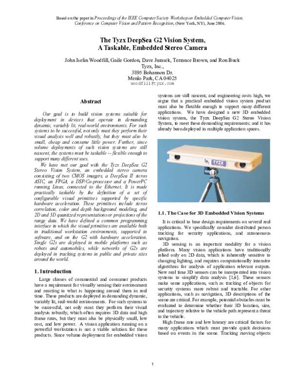 (PDF) The Tyzx DeepSea G2 Vision System, ATaskable, Embedded Stereo Camera