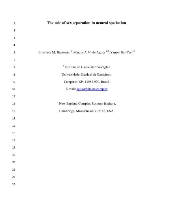 Pdf The Role Of Sex Separation In Neutral Speciation