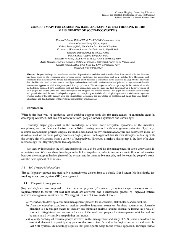 (PDF) Concept Maps for Combining Hard and Soft System Thinking in the ...