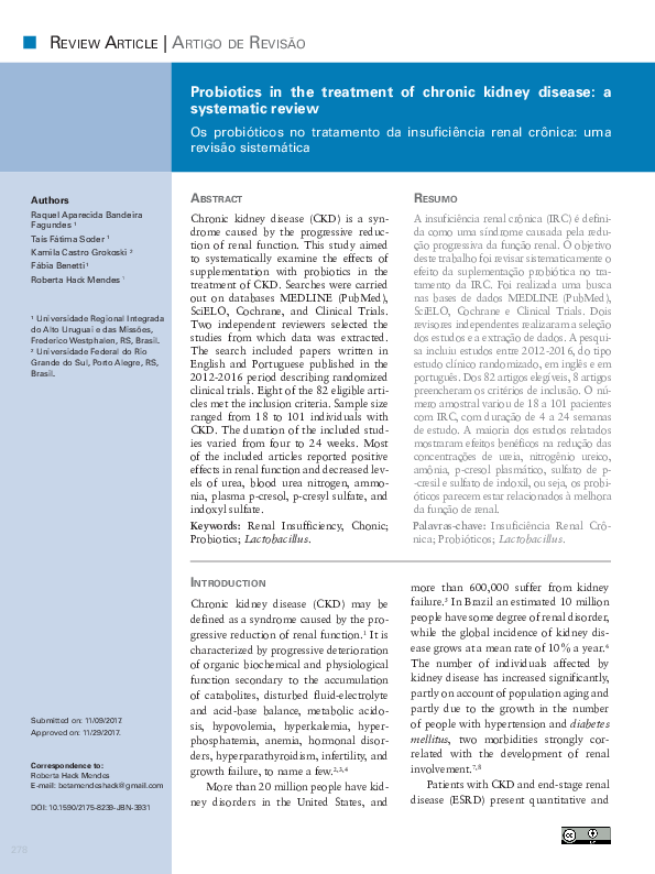 (PDF) Probiotics in the treatment of chronic kidney disease: a ...