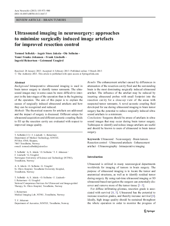 (PDF) Reducing Ultrasound Artefacts in Neurosurgery