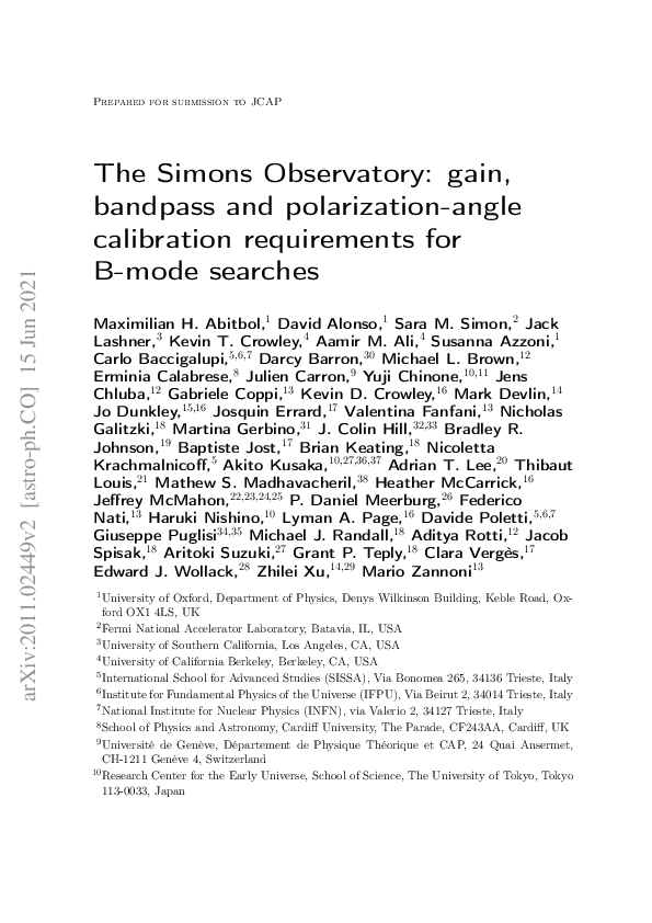(PDF) The Simons Observatory: gain, bandpass and polarization-angle ...