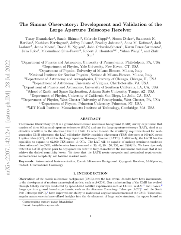 (PDF) The Simons Observatory: Development and Validation of the Large ...