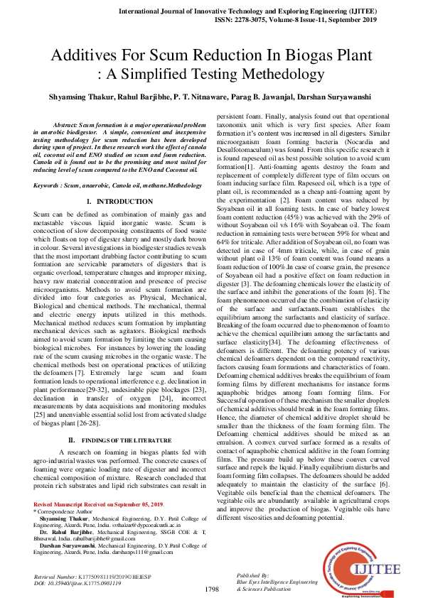(PDF) Additives For Scum Reduction In Biogas Plant : A Simplified ...