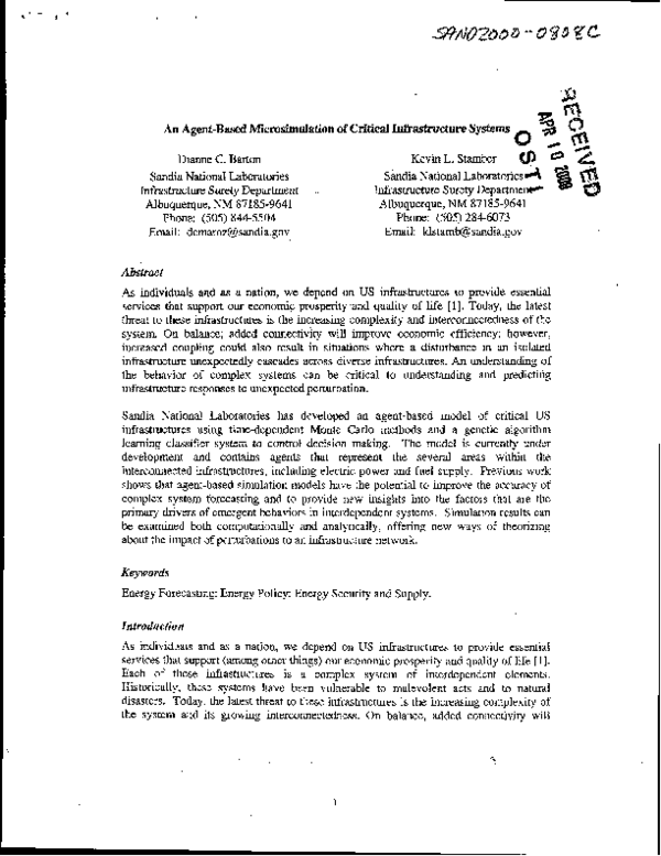 Pdf An Agent Based Microsimulation Of Critical Infrastructure Systems