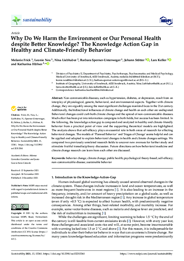 (PDF) Why Do We Harm the Environment or Our Personal Health despite ...