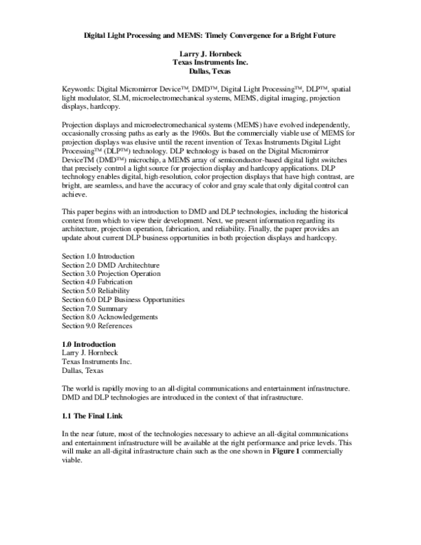 (PDF) Digital Light Processing and MEMS: Timely Convergence for a ...