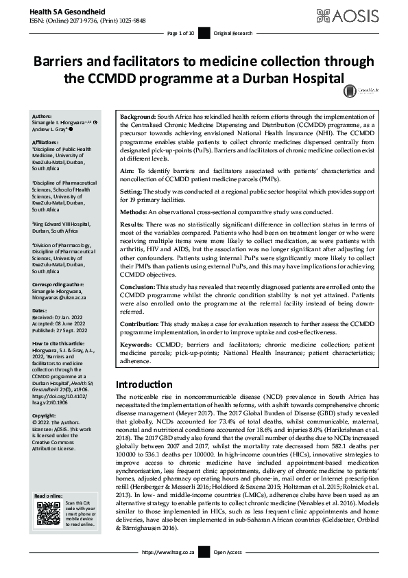 (PDF) Barriers and facilitators to medicine collection through the ...