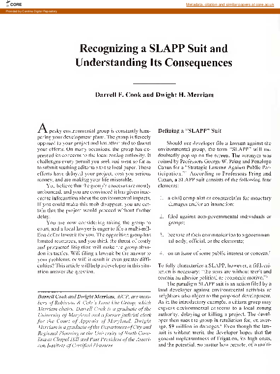 (PDF) Recognizing a SLAPP Suit and Understanding Its Consequences