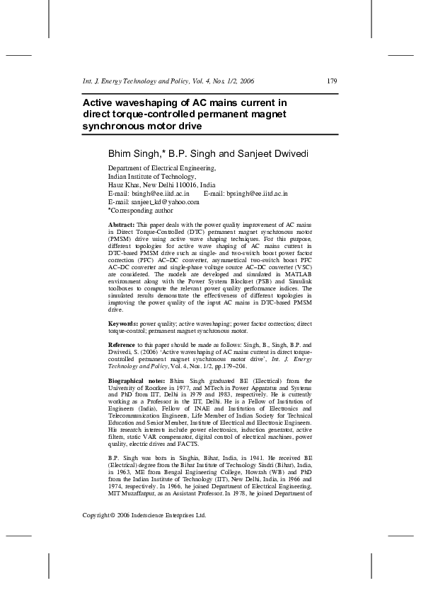 (PDF) Active waveshaping of AC mains current in direct torque ...