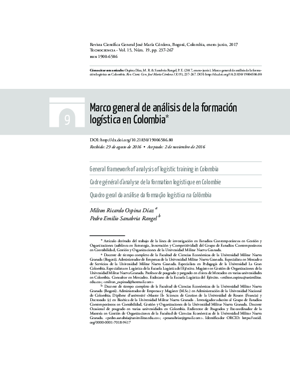 (PDF) Marco general de análisis de la formación logística en Colombia