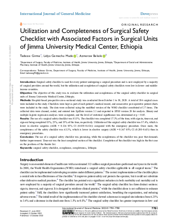 (PDF) Utilization and Completeness of Surgical Safety Checklist with ...
