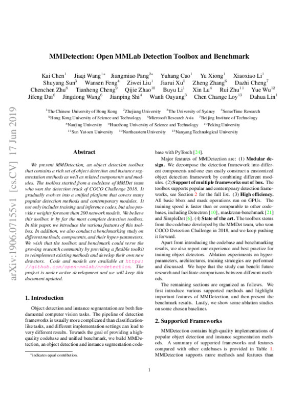 (PDF) MMDetection: Open MMLab Detection Toolbox and Benchmark