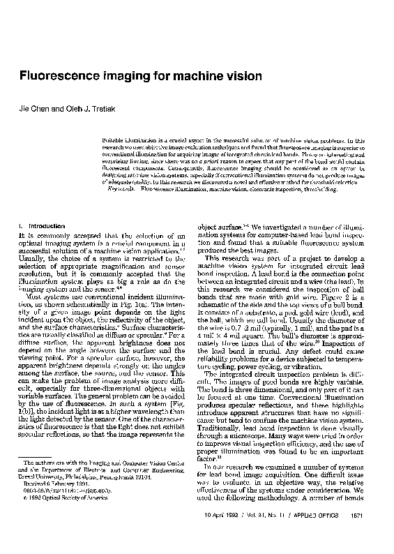(PDF) Fluorescence imaging for machine vision