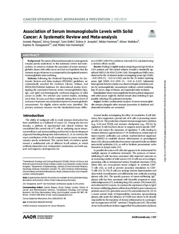 (PDF) Association of Serum Immunoglobulin Levels with Solid Cancer: A ...