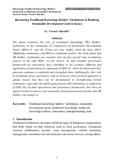 (PDF) Harnessing Traditional Knowledge Holders’ Institutions in ...