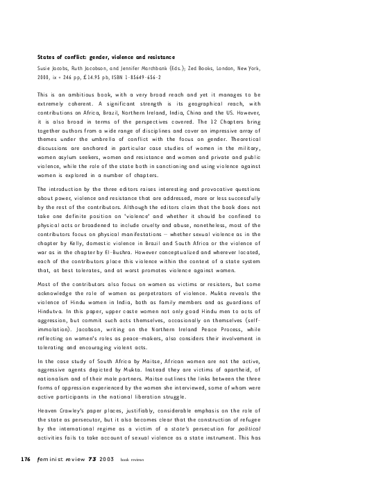 (PDF) STATES OF CONFLICT: GENDER, VIOLENCE AND RESISTANCEby Susie ...